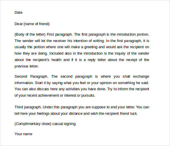 Sample Friendly Letter Writing The Document Template