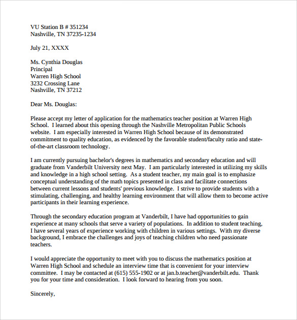 FREE 16 Sample Teacher Cover Letter Templates In PDF MS Word FREE 16 Sample Teacher Cover Letter Templates In PDF MS Word