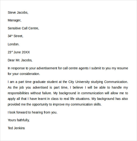 Job Application Letter Sample For Call Center Agent Without Experience 
