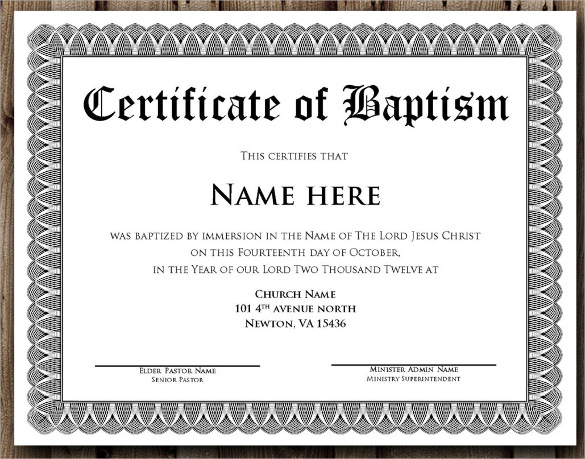 FREE 20 Baptism Certificate Samples In PSD Pages MS Word Publisher
