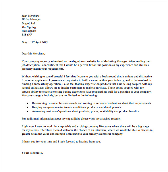 FREE 7 Marketing Cover Letter Templates In PDF MS Word