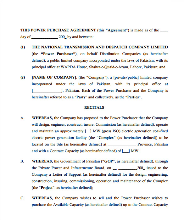 FREE 8 Sample Power Purchase Agreement Templates In PDF MS Word