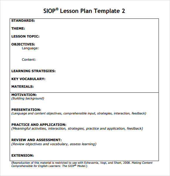 FREE 9 SIOP Lesson Plan Templates In PDF MS Word