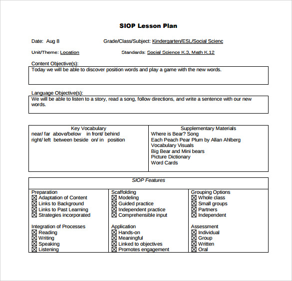 FREE 9 SIOP Lesson Plan Templates In PDF MS Word