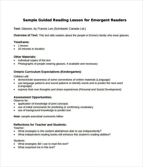 FREE 9 Sample Guided Reading Lesson Plan Templates In PDF MS Word