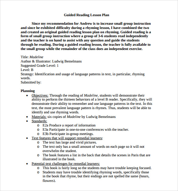 FREE 9 Sample Guided Reading Lesson Plan Templates In PDF MS Word FREE 9 Sample Guided Reading Lesson Plan Templates In PDF MS Word