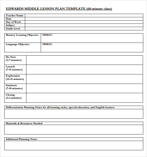 7 Lesson Plan Samples Sample Templates