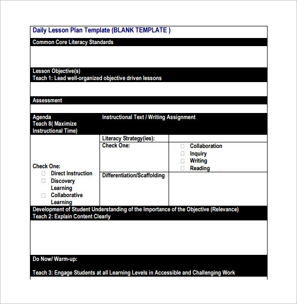 Daily Lesson Plan Template Riset