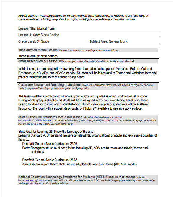 FREE 7 Sample Music Lesson Plan Templates In PDF PSD