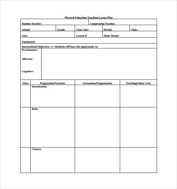 FREE 14 Sample Physical Education Lesson Plan Templates In PDF MS Word