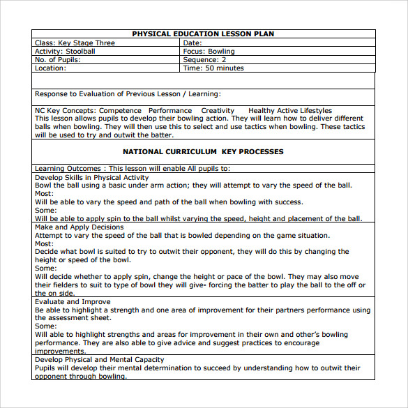 FREE 14 Sample Physical Education Lesson Plan Templates In PDF MS Word