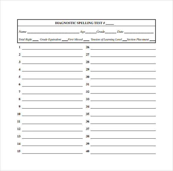 Printable Spelling Test Template Printable World Holiday