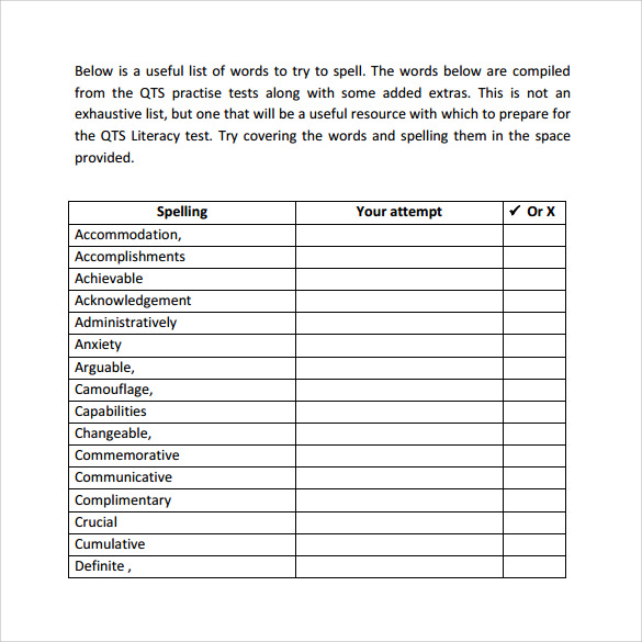 Spelling Word List Template Pdf Img poof