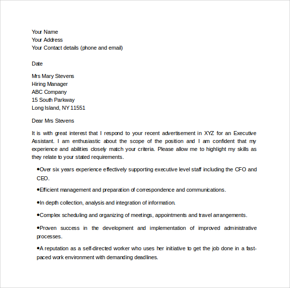 FREE 9 Sample Executive Assistant Cover Letter Templates In PDF MS Word