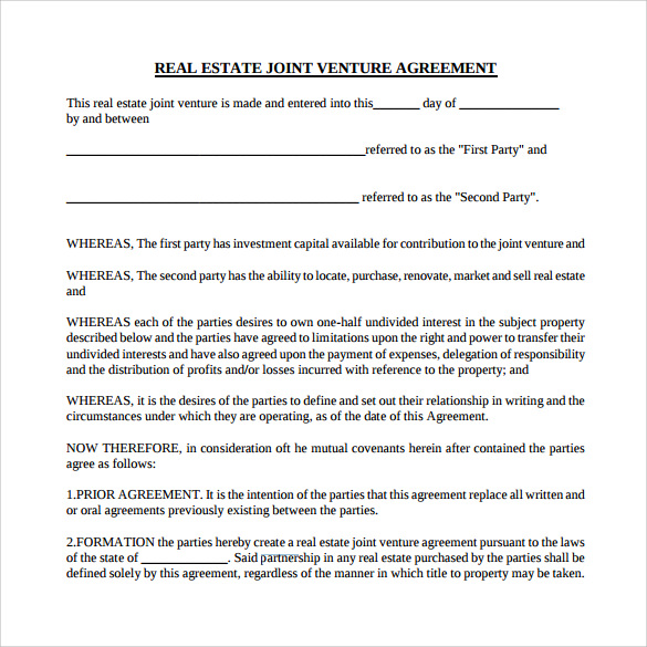 Printable Real Estate Partnership Agreement Template Printable Templates