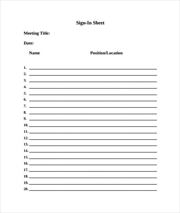 Printable Meeting Sign In Sheet