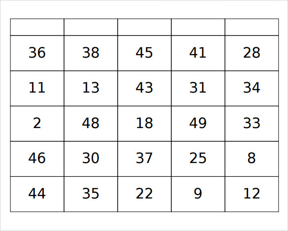 Bingo Card Template Word DocTemplates
