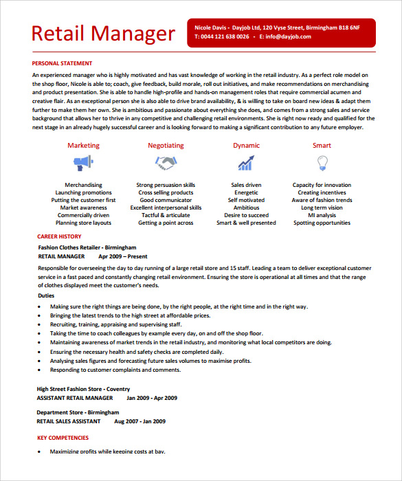 FREE 11 Sample Store Manager Resume Templates In PDF