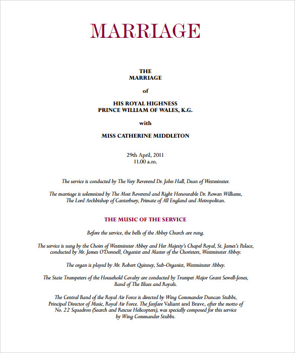 FREE 9 Sample Wedding Program Templates In PDF