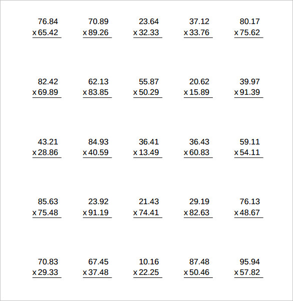 Decimals Multiplication Worksheets Printable Decimals Multiplication 