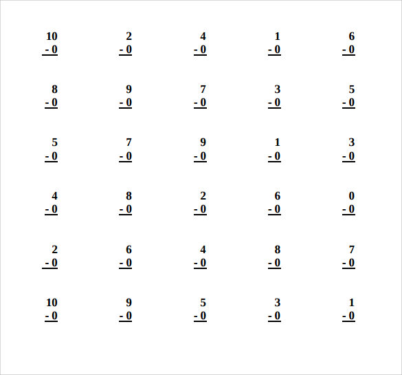 FREE 12 Sample Vertical Subtraction Worksheet Templates In PDF MS Word