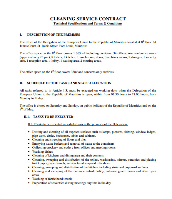 FREE 16 Cleaning Contract Templates In PDF MS Word Google Docs Pages