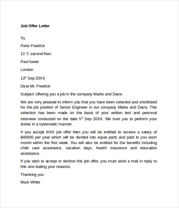 Formal Offer Letter Template