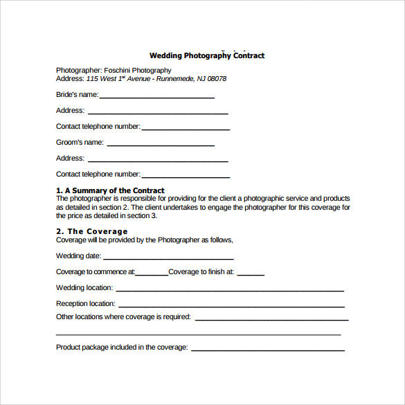 FREE 14 Wedding Photography Contract Templates In PDF MS Word 