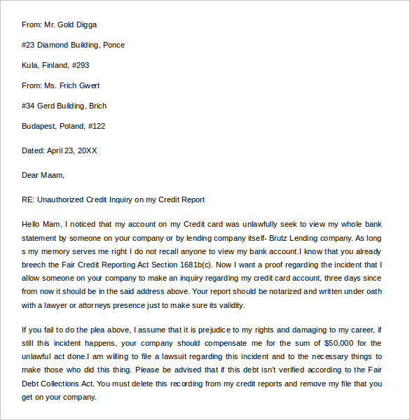 Download Inquiry Removal Section 604 Dispute Letter Template Pdf 