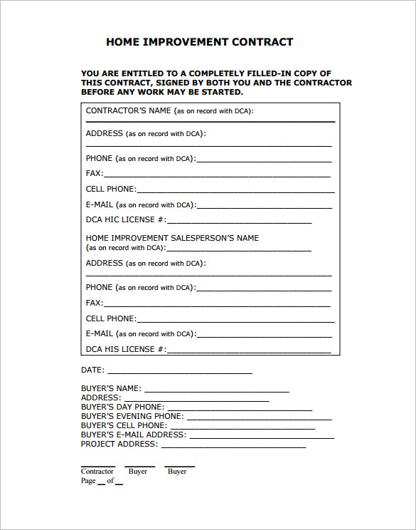 FREE 9 Home Remodeling Contract Templates In MS Word Apple Pages 