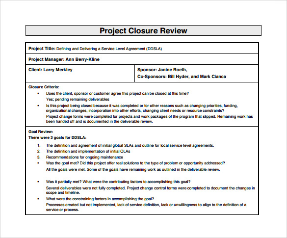 FREE 9 Sample Project Closure Templates In PDF MS Word