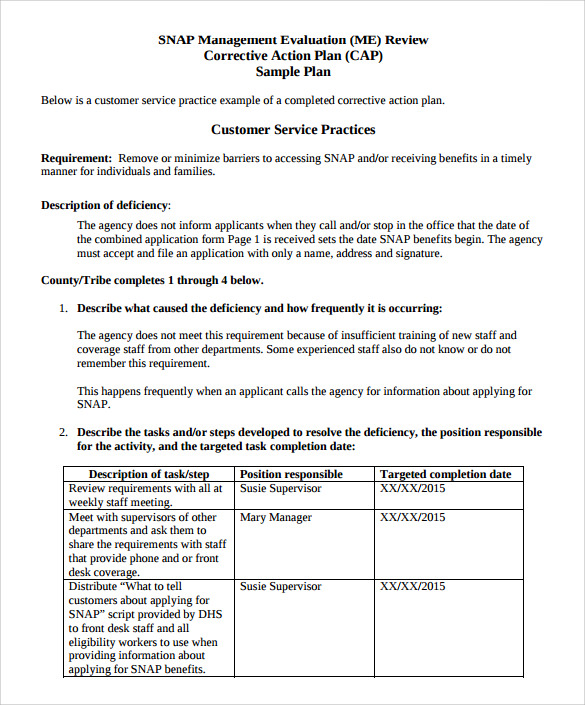Sample Corrective Action Plan IMAGESEE