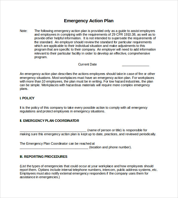 11 Sample Emergency Action Plan Templates Sample Templates