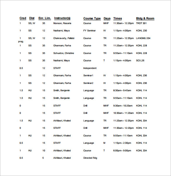 FREE 7 Sample College Schedule Templates In PDF