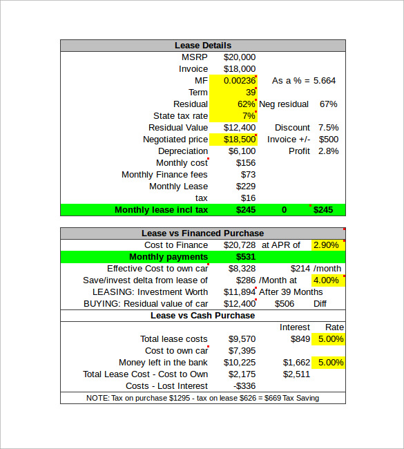 FREE 9 Sample Lease Payment Calculator Templates In Excel