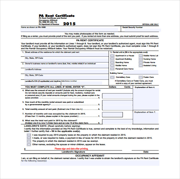 FREE 10 Sample Rent Certificate Forms In PDF