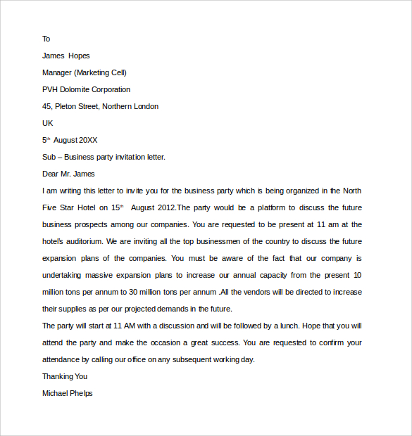 FREE 18 Business Invitation Letter Templates In PDF MS Word Google FREE 18 Business Invitation Letter Templates In PDF MS Word Google