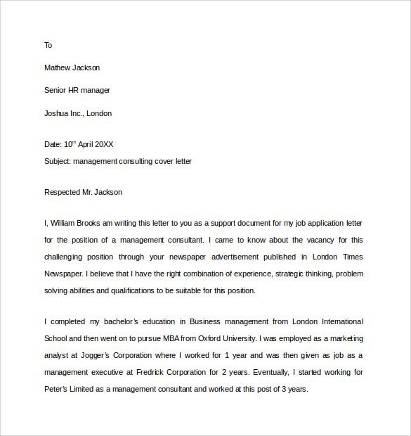 FREE 8 Sample Consulting Cover Letter Templates In PDF MS Word