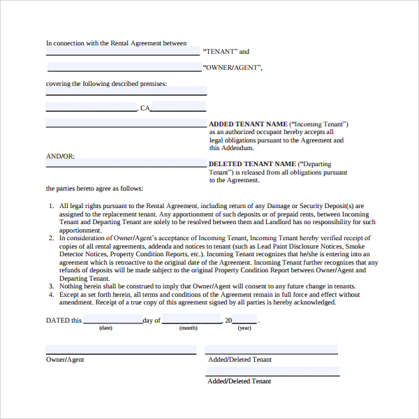 Rental Agreement Lease Amendment Sample The Document Template