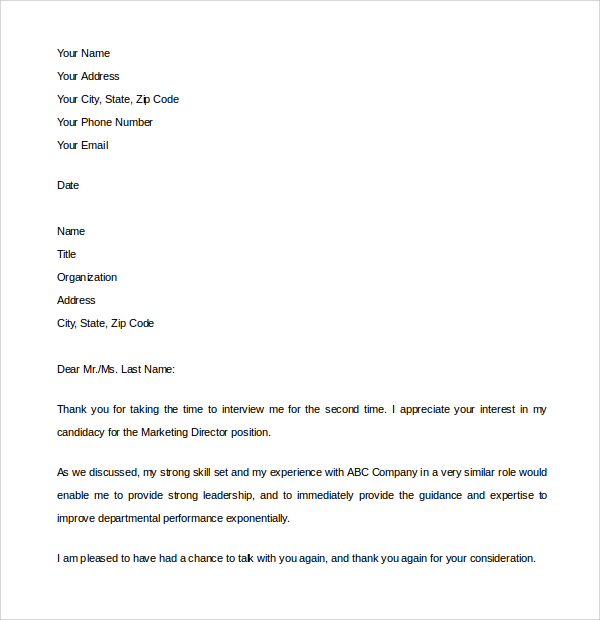 FREE 8 Sample Thank You Letter After Second Interview In PDF MS Word