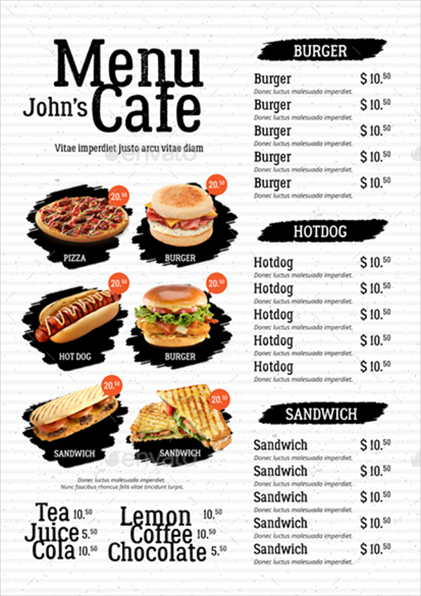 FREE 17 Sample Cafe Menu Templates In PDF PSD