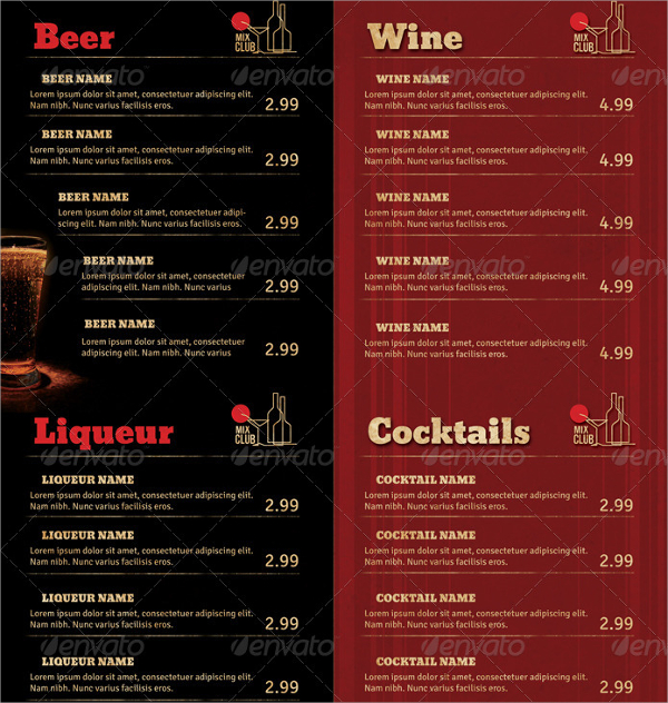 FREE 19 Sample Drink Menu Templates In PSD PDF