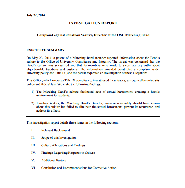 Sample Fire Investigation Report Template