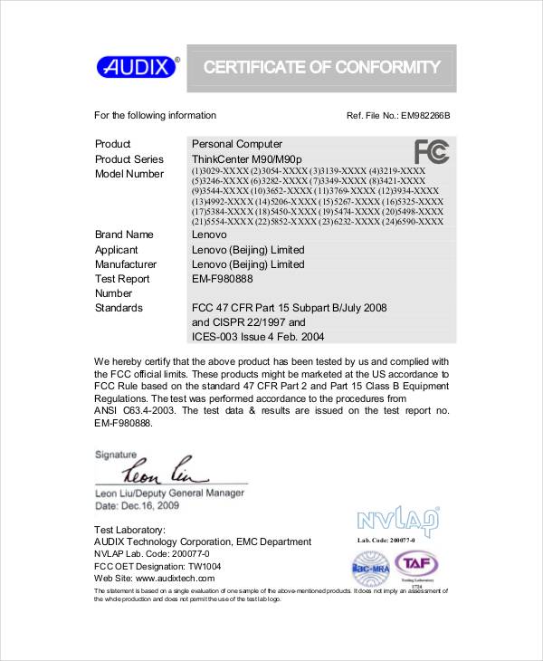 13 Conformity Certificate Templates To Download Sample Templates