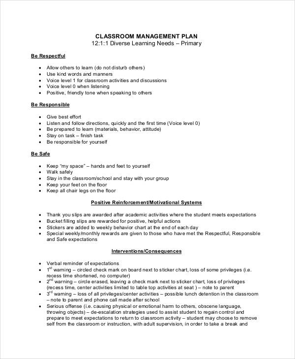 FREE 17 Sample Classroom Management Plan Templates In PDF MS Word