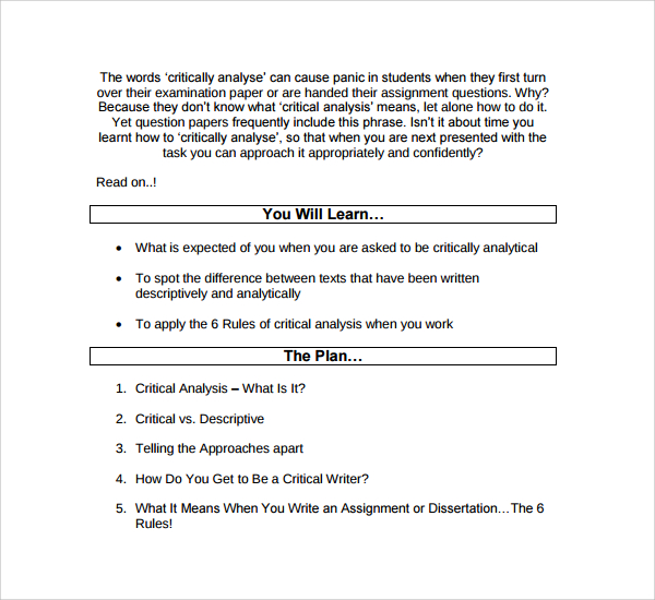 10 Critical Analysis Templates To Download Sample Templates