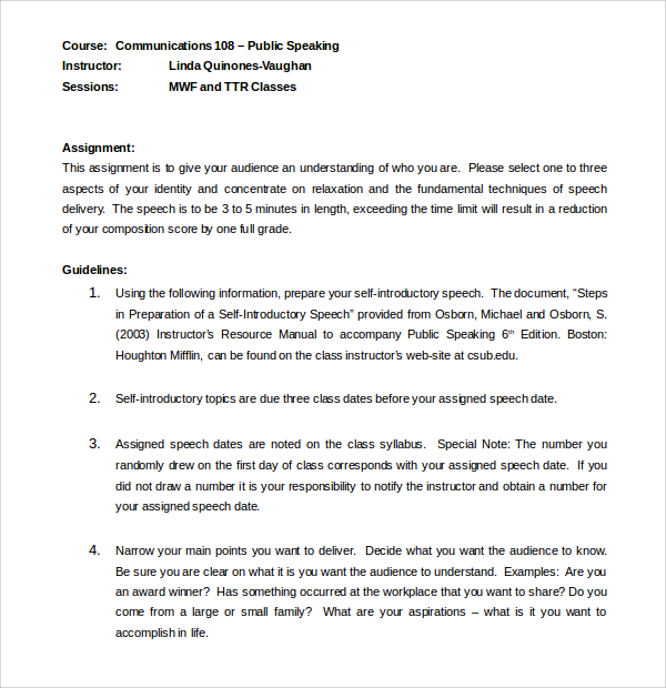 10 Introductory Speech Examples Sample Templates
