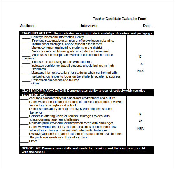 FREE 9 Sample Candidate Evaluation Forms In MS Word PDF
