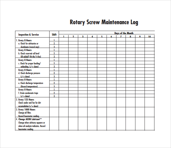 10 Maintenance Log Templates To Download Sample Templates