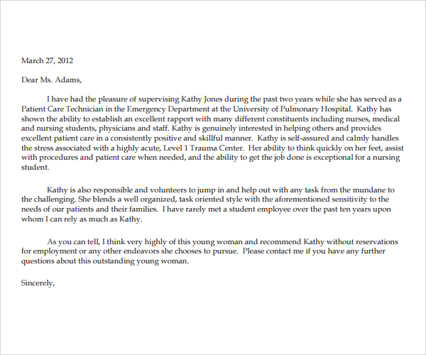 7 Nurse Reference Letters PDF Word Sample Templates